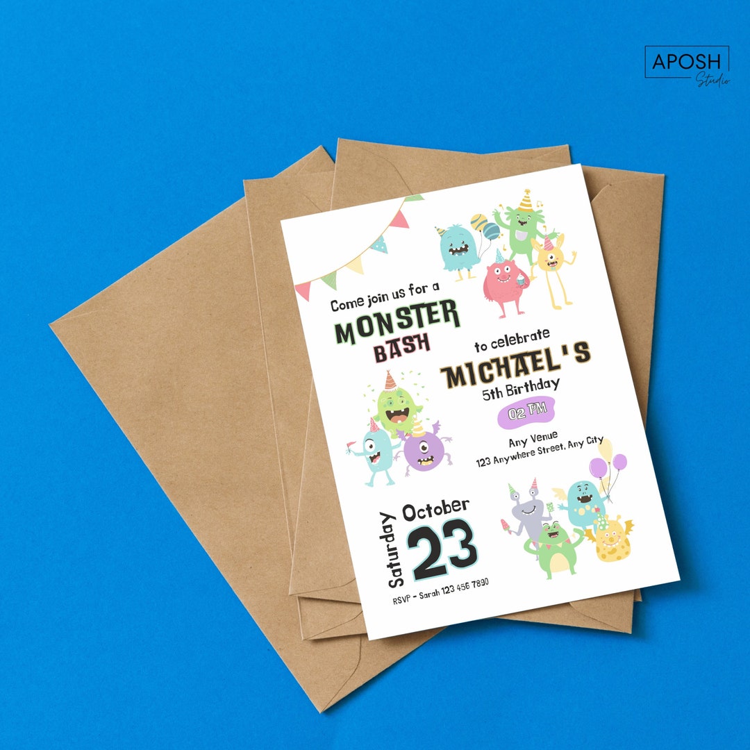 Editable Monster Invitation, Monster Birthday Invite, Boy Birthday ...