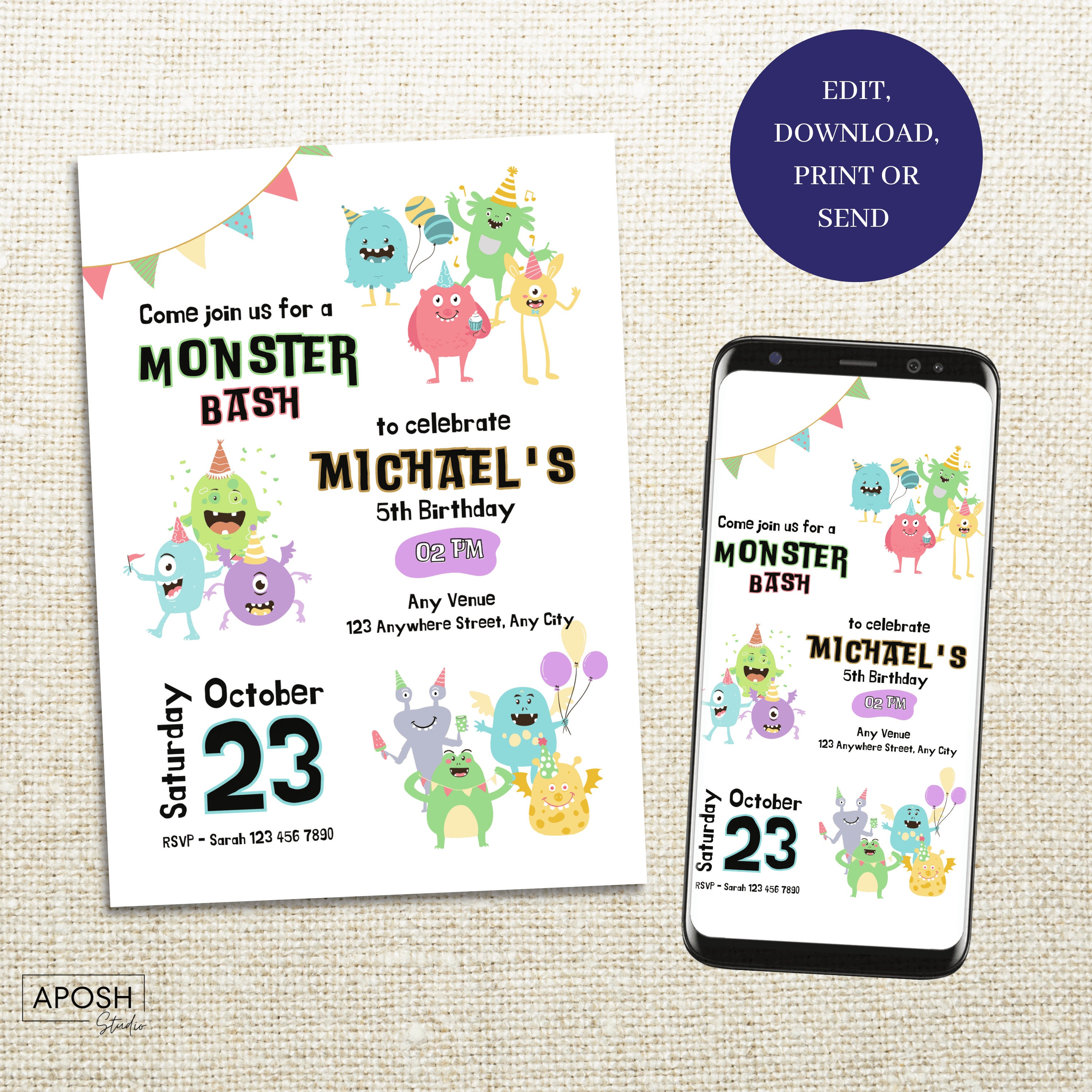 Editable Monster Invitation, Monster Birthday Invite, Boy Birthday ...