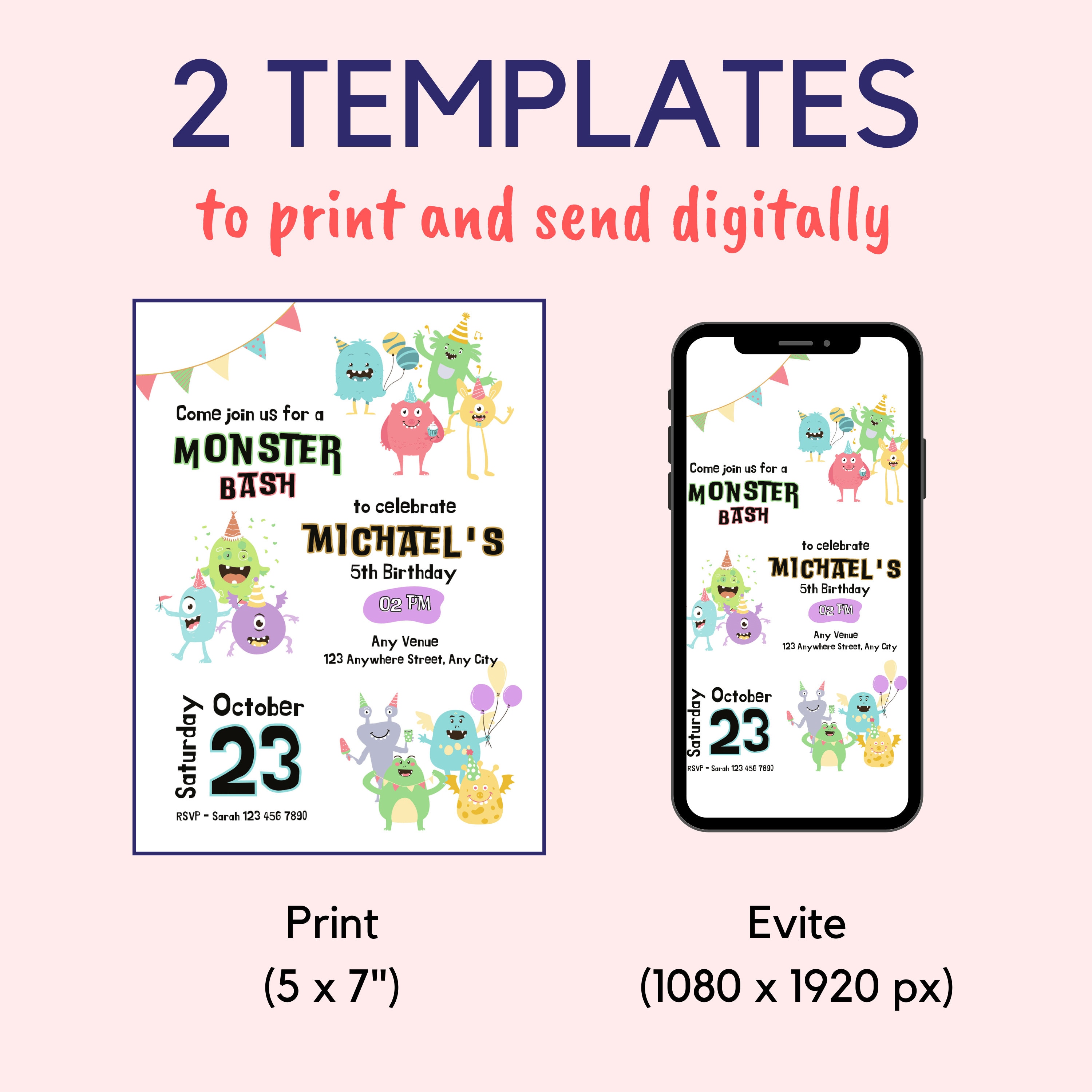 Editable Monster Invitation, Monster Birthday Invite, Boy Birthday ...