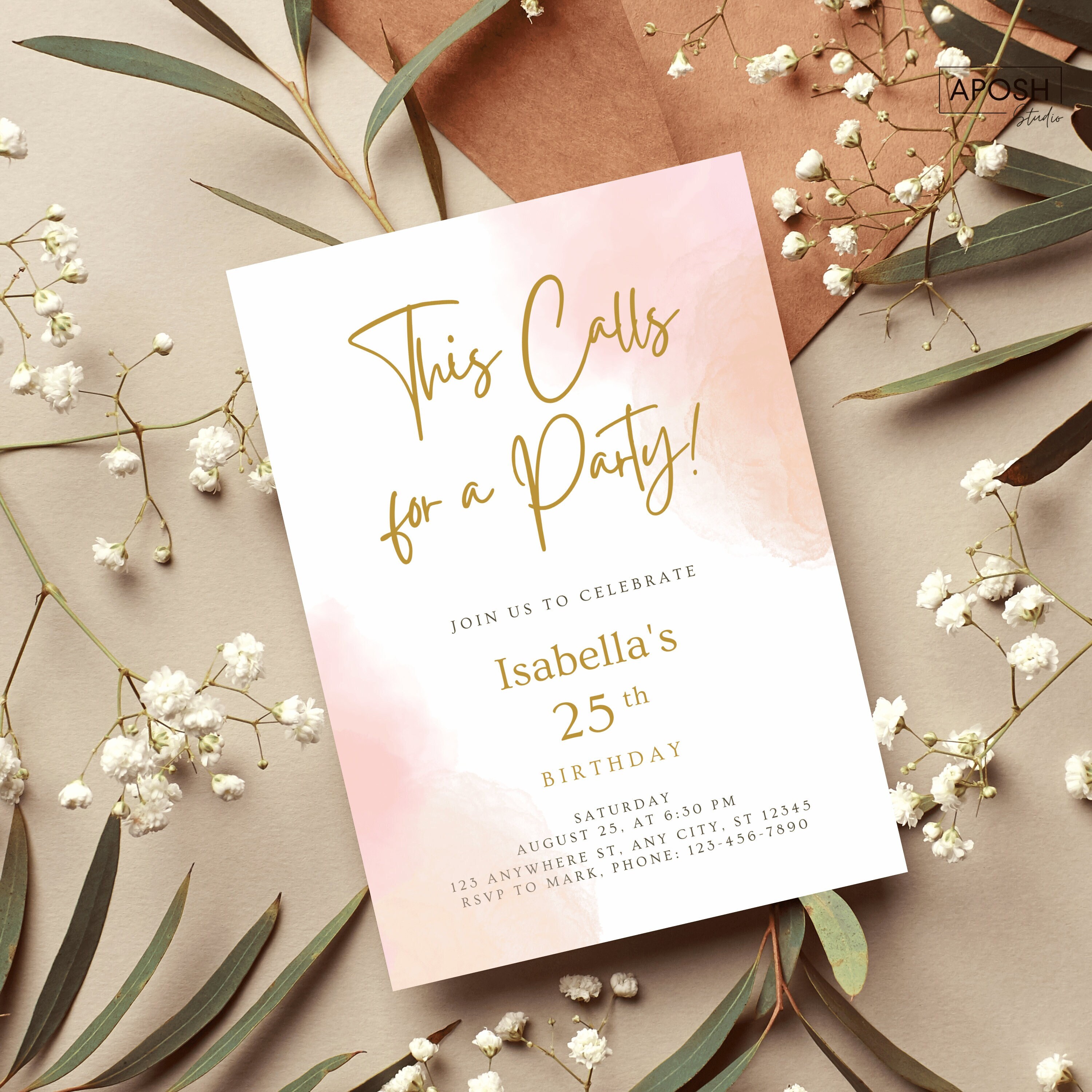 Boho Birthday Invitation Template, Editable Aesthetic Watercolor ...