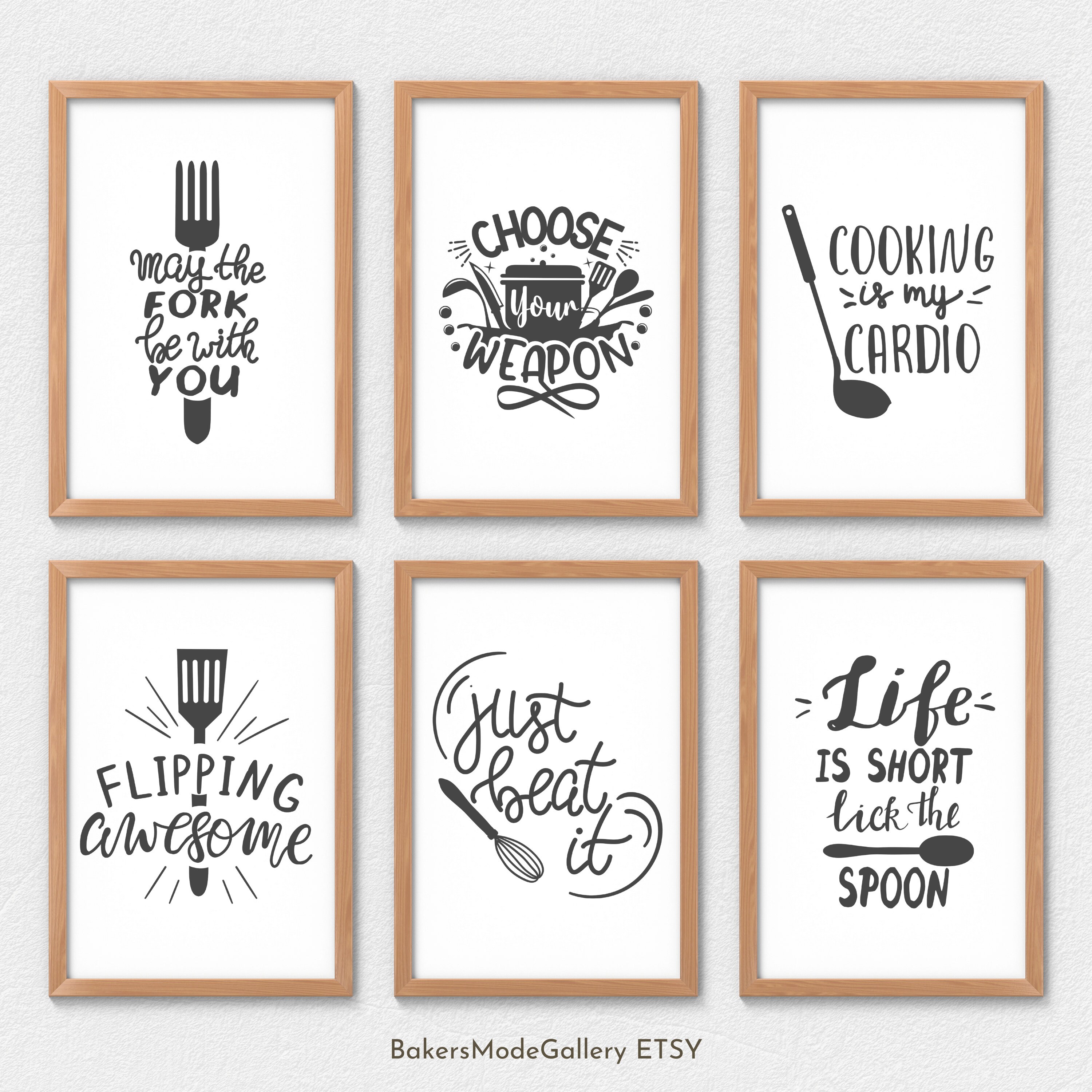 Kitchen Printable Set of 6, Funny Kitchen Wall Decor, Kitchen Wall Art ...