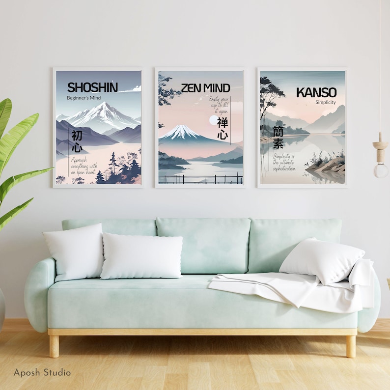 Japanese Philosophy Poster Set, Printable Wall Art Bundle With Kanji ...