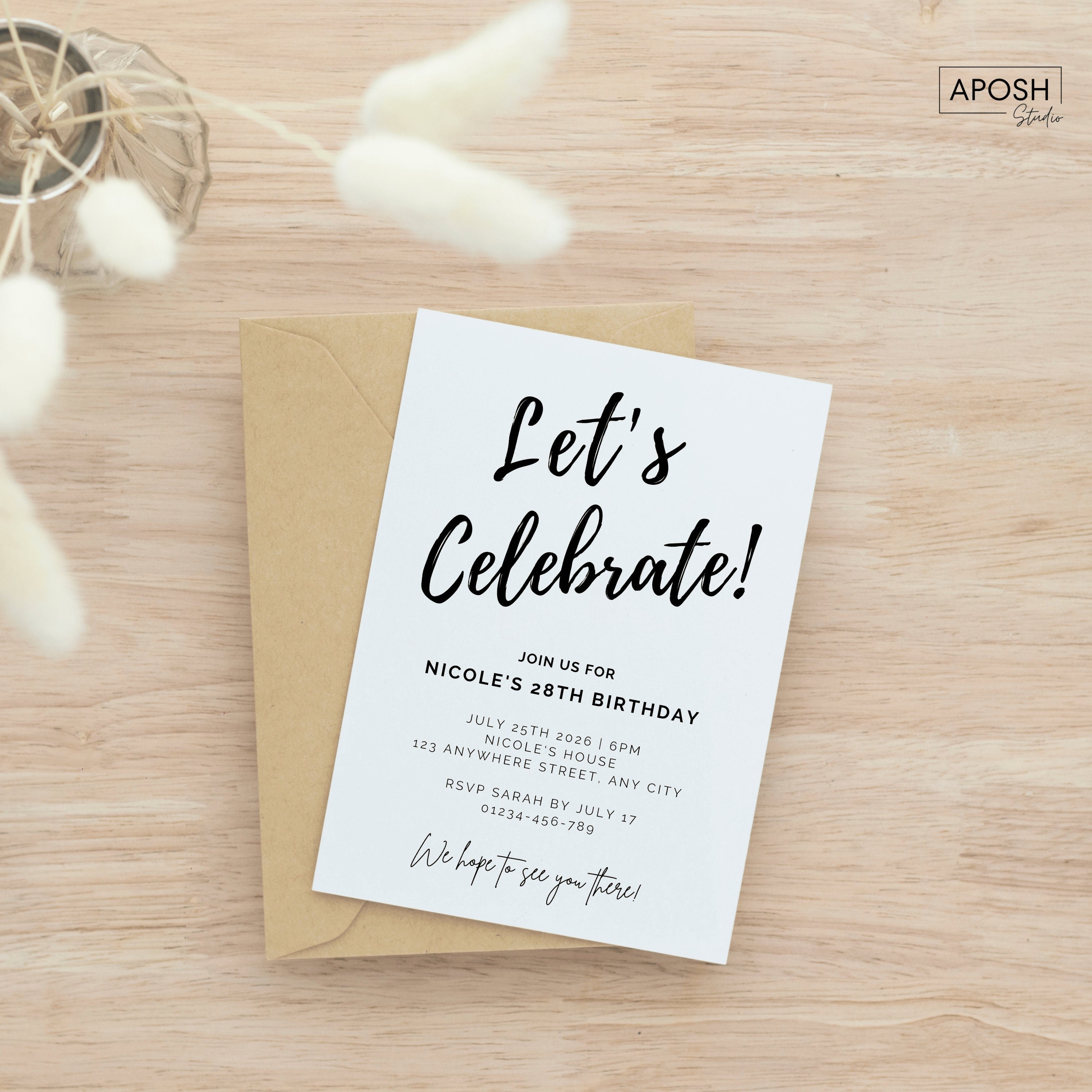 Minimalist Party Invitation Online Editable Template, Surprise Birthday ...