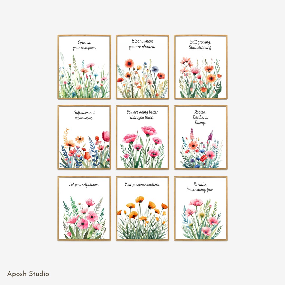 Wildflower Affirmations Poster Set, Boho Floral Botanical Wall Art ...
