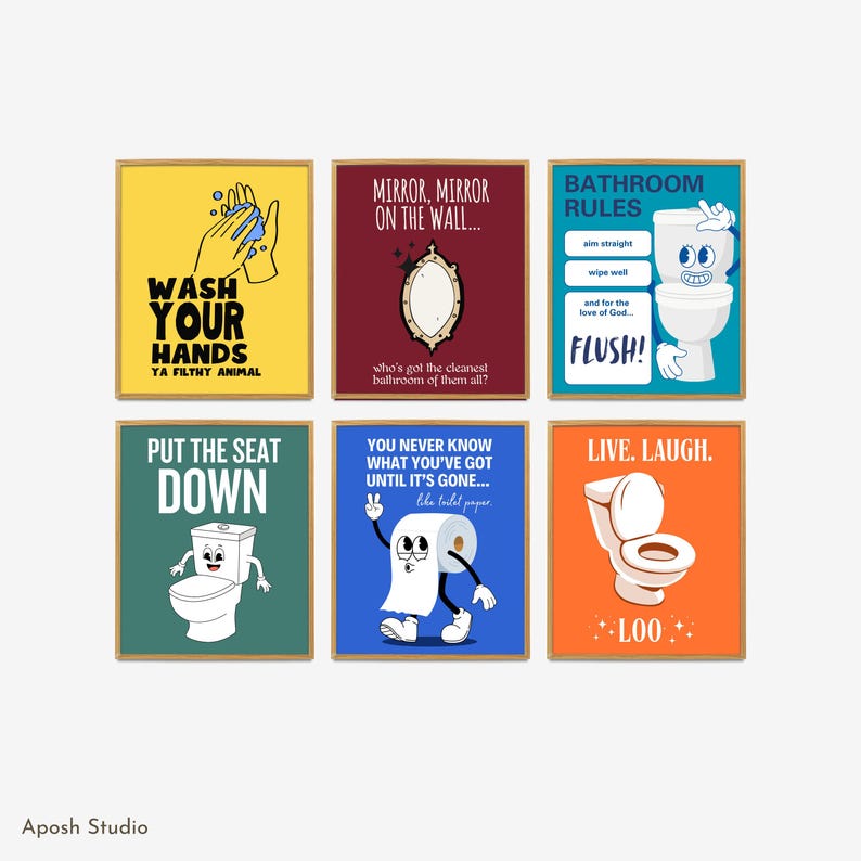 Modern Bathroom Wall Art Printable, Playful Bathroom Decor, Funny ...