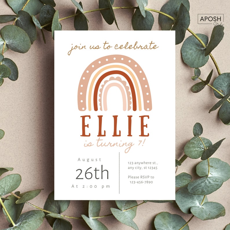 Boho Rainbow Birthday Invitation Girl Hippie Earthy Boho Rainbow Party ...