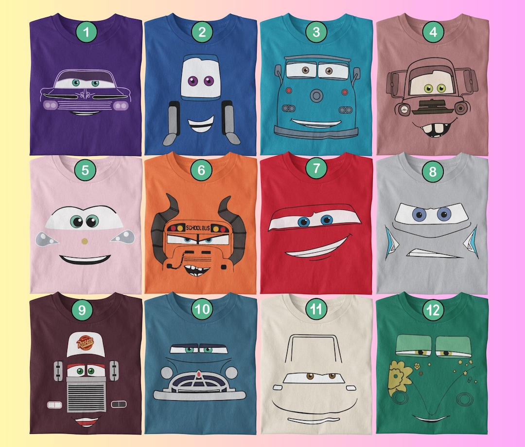 Disney Cars Face Outline Shirt, Cars Group Shirt, Disney Vacation, Cars ...