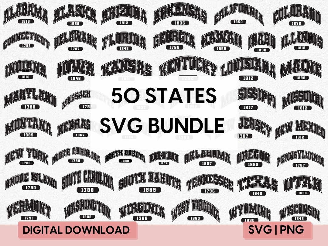 USA States SVG Bundle, States SVG, State Svg Bundle, Varsity Svg, State ...