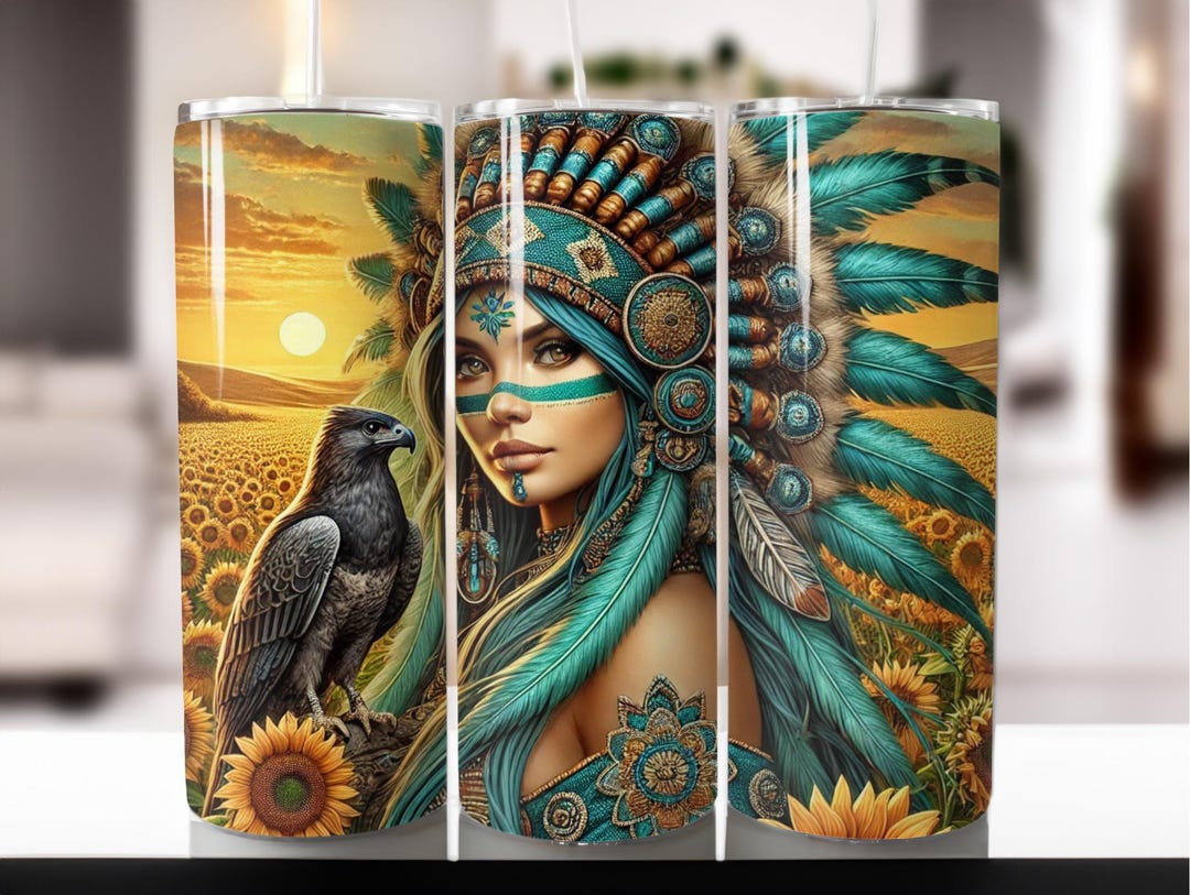 Native American Girl Eagle Sunset 20oz Tumbler Sublimation Design ...
