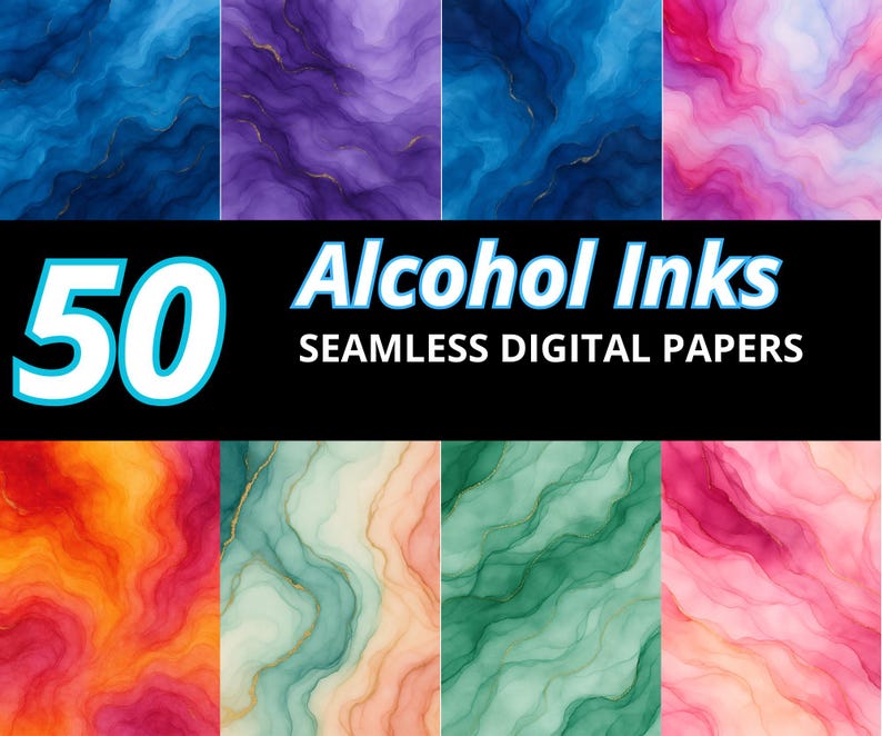 Alcohol Ink Digital Paper: 50 Seamless Abstract Backgrounds (300 DPI ...