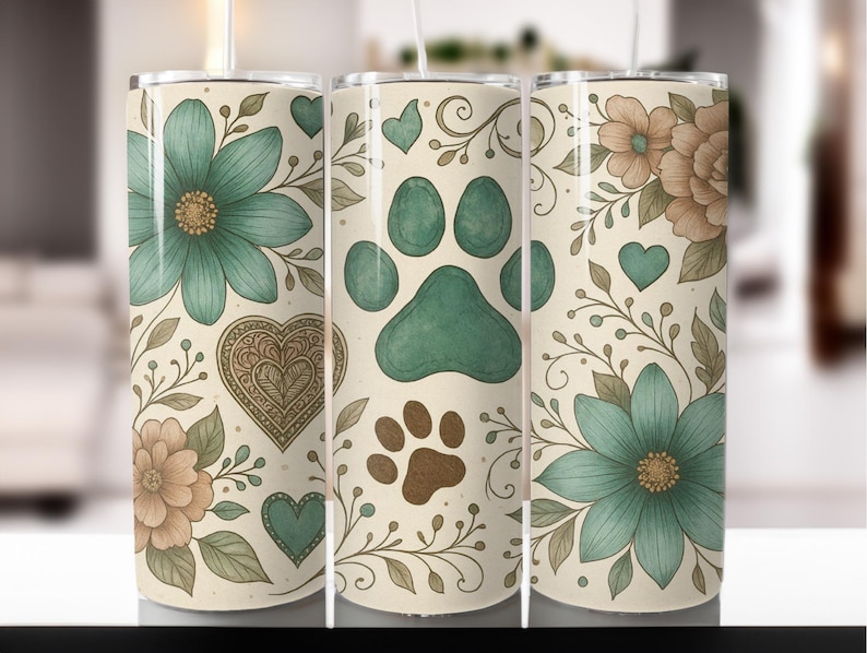 Dog Tumbler Sublimation Design: 20oz Skinny Tumbler Wrap (PNG Digital ...
