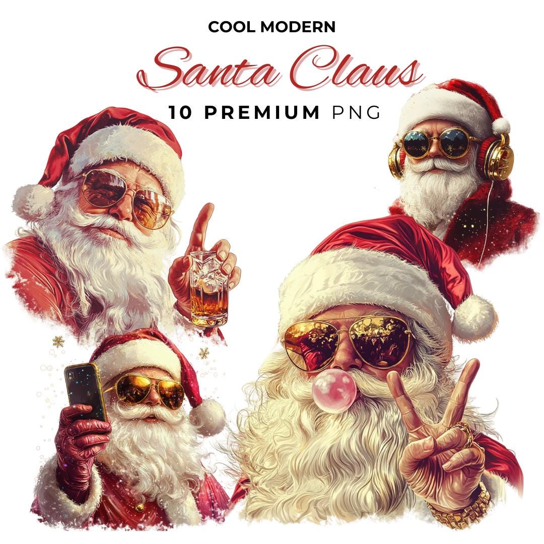 Retro Santa Blowing Bubble PNG, Santa With Sunglasses, Funny Christmas ...