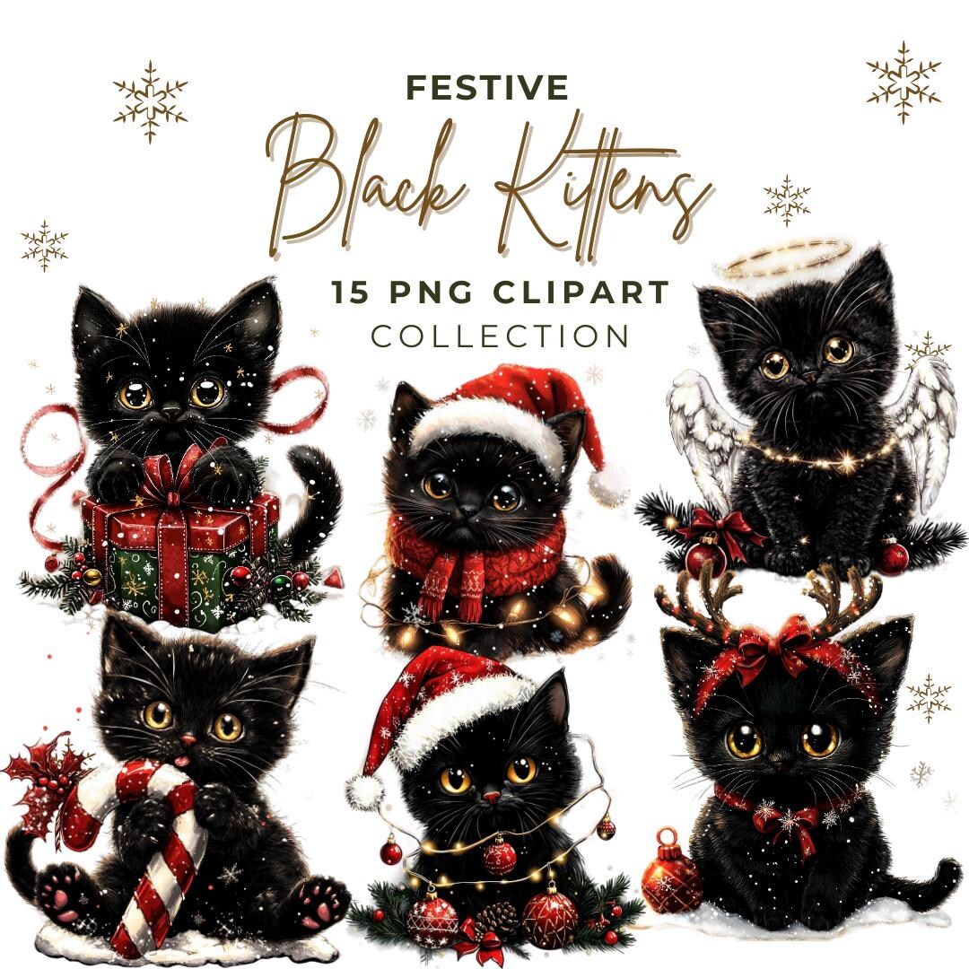 15 PNG Christmas Kitten Clipart Bundle, Cute Christmas Cats Clipart ...