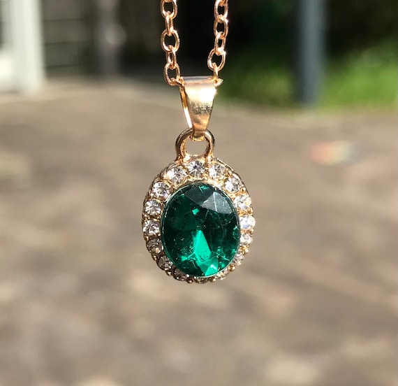Emerald Necklace Chain Pendant 14k Gold Chain May - Etsy
