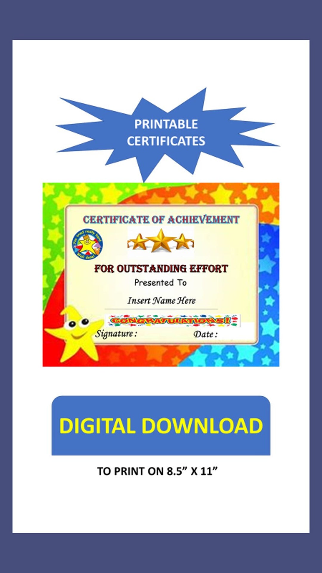 2022 Printable DIY Achievement Award Certificate, Instant Download ...
