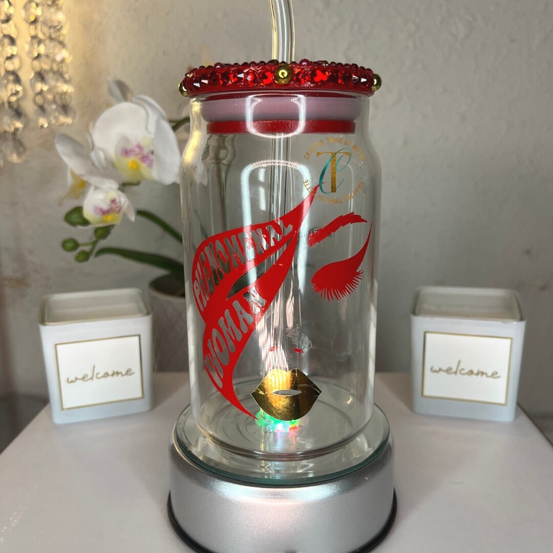 Phenomenal Woman Personalized Glass Tumbler With Bling Lid, Gift for ...