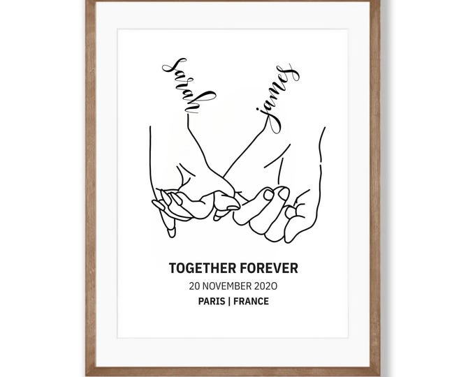 Personalised Couple Hand in Hand Print for Couples Gift for Her ...