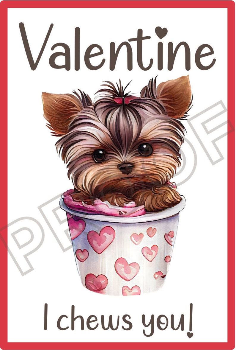Printable Yorkie Valentine's Day Card Dog Valentine's Day Card Kid's ...