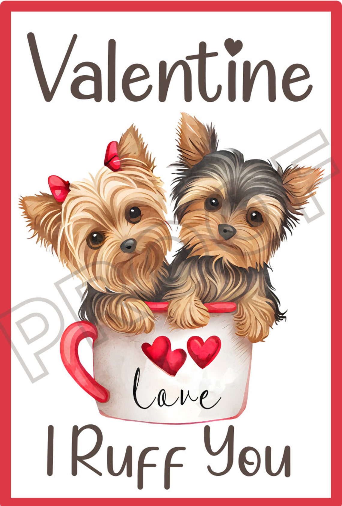 Printable Yorkie Valentine's Day Card Dog Valentine's Day Card Kid's ...