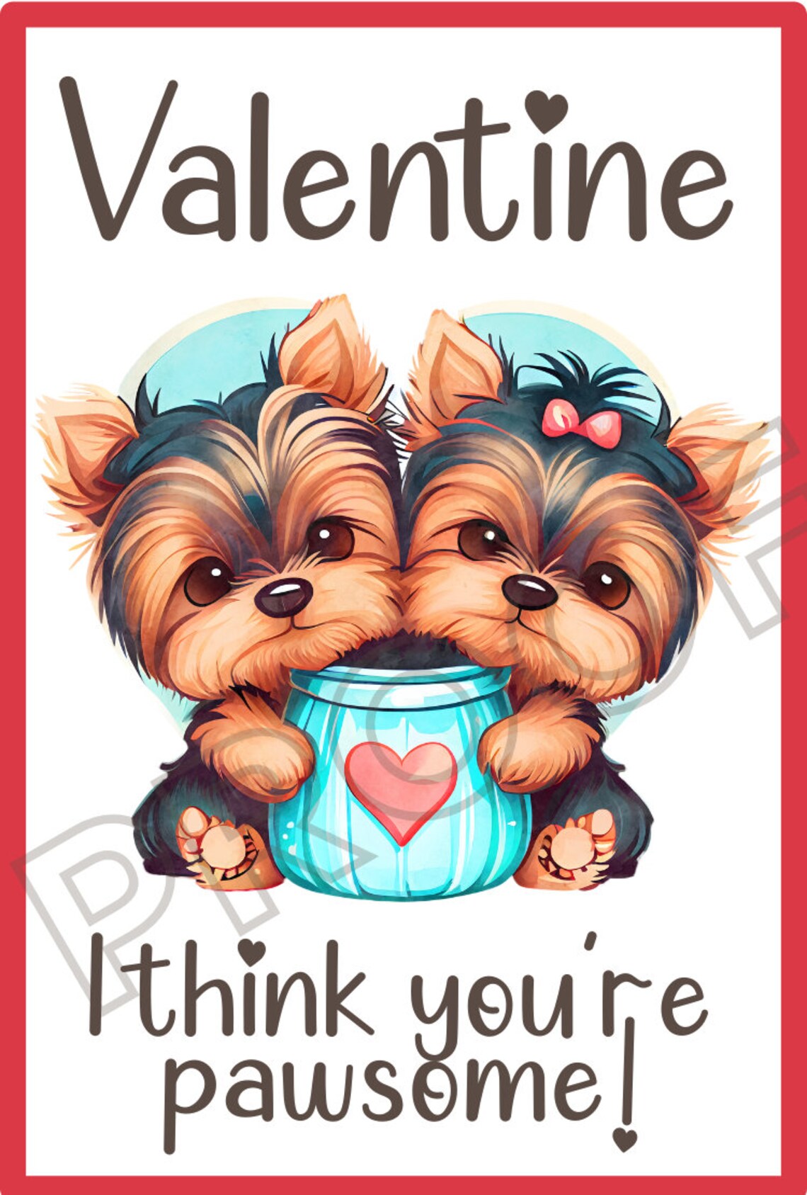 Printable Yorkie Valentine's Day Card Dog Valentine's Day Card Kid's ...
