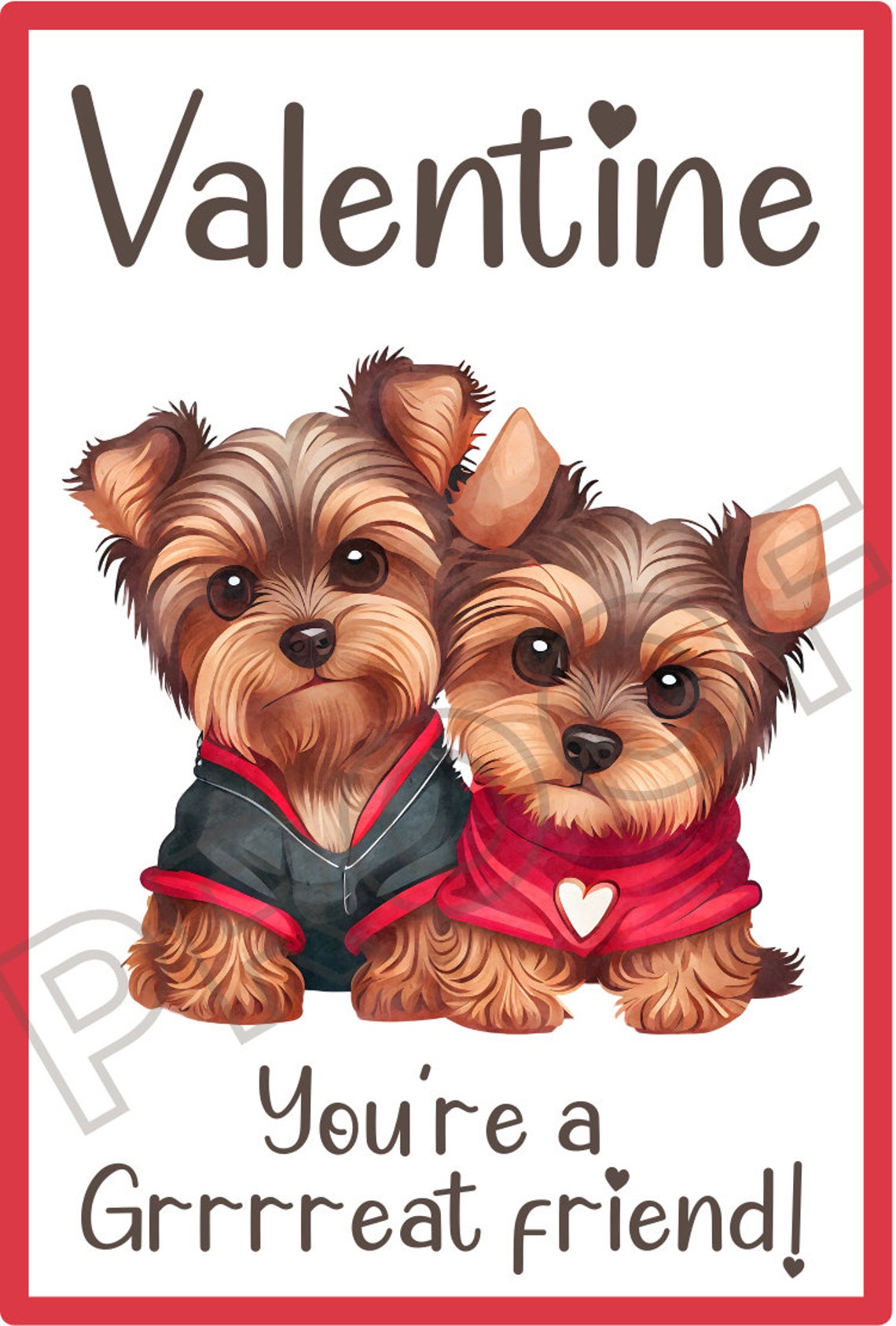 Printable Yorkie Valentine's Day Card Dog Valentine's Day Card Kid's ...