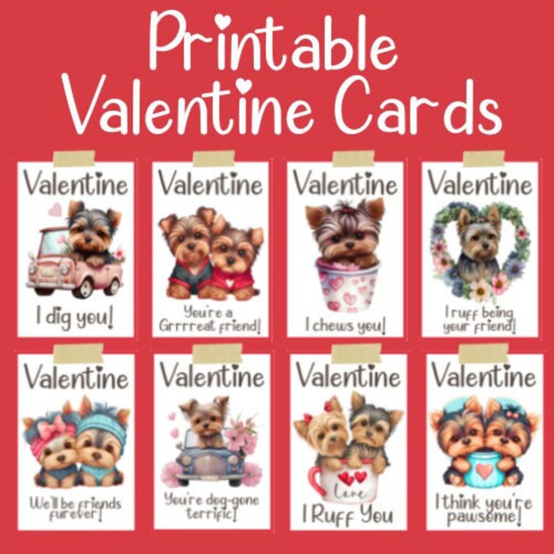 Printable Yorkie Valentine's Day Card Dog Valentine's Day Card Kid's ...
