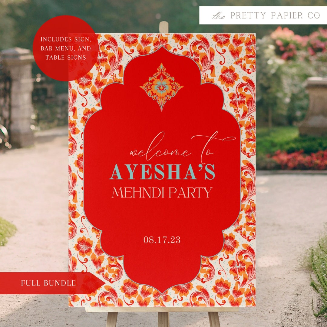 Mehndi Signage Bundle Mehndi, Table, and Bar Signs Customizable Anand ...