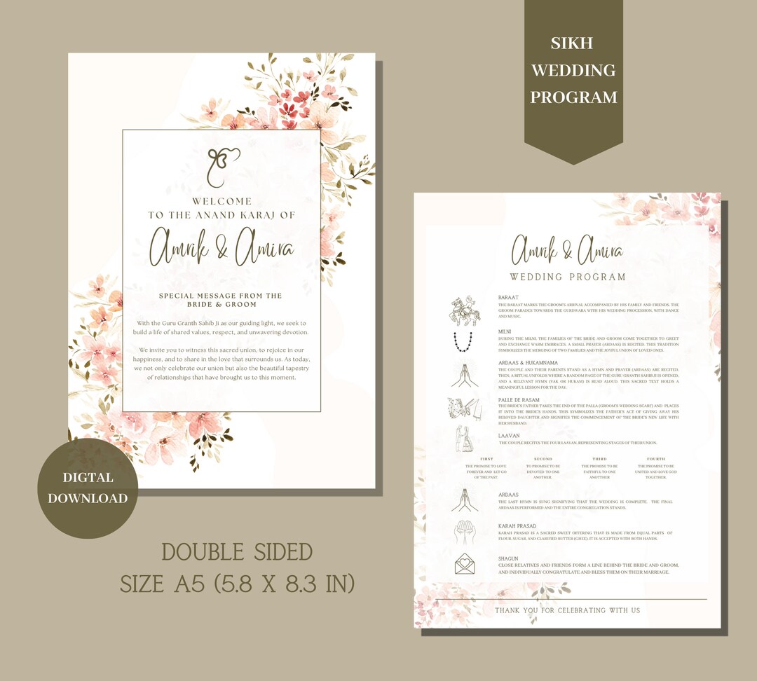 Sikh Wedding Program, Anand Karaj Program, Sikh Ceremony Guide, Sikh ...