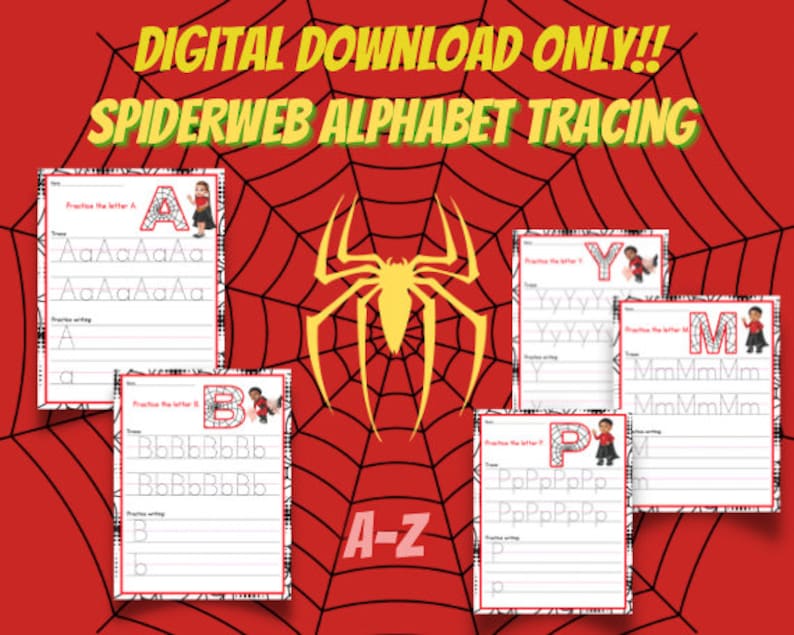 28 Superhero Alphabet Tracing Worksheets, Upper/lowercase Letter A-Z ...