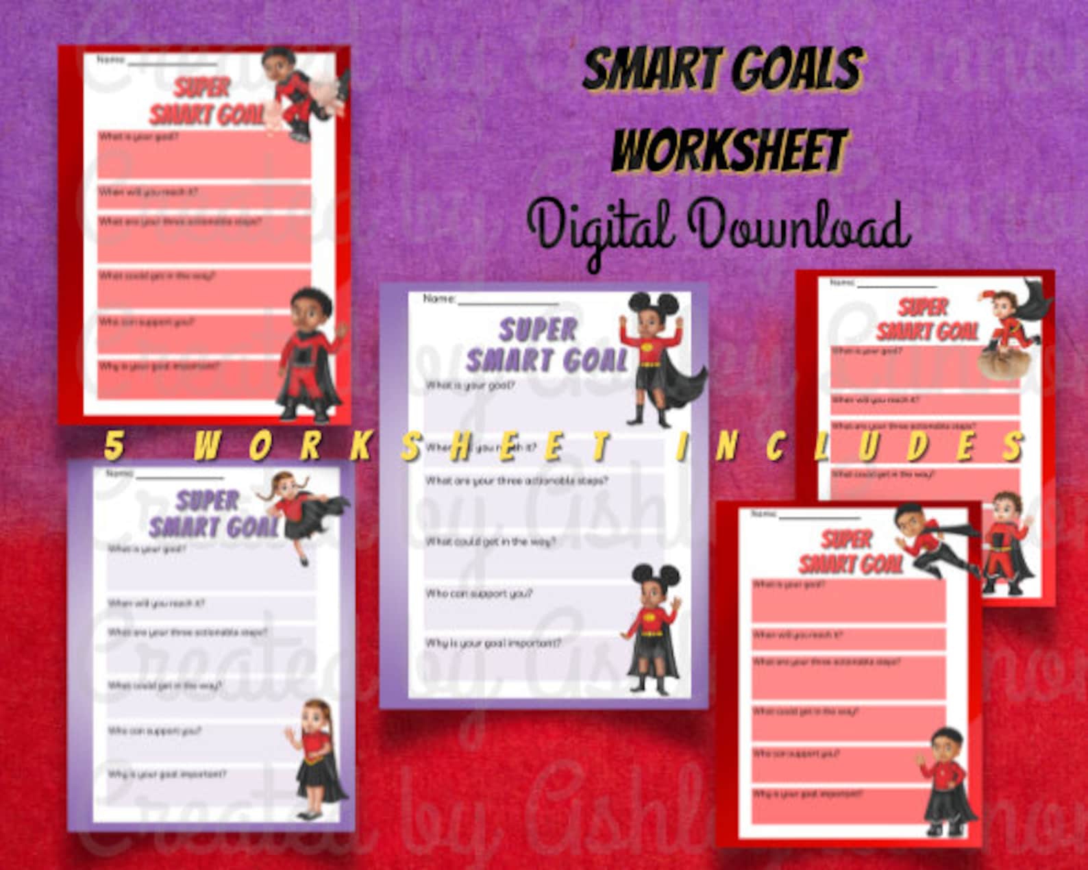 5 Elementary School Super Smart Goals Worksheet, Superhero Theme Kids ...