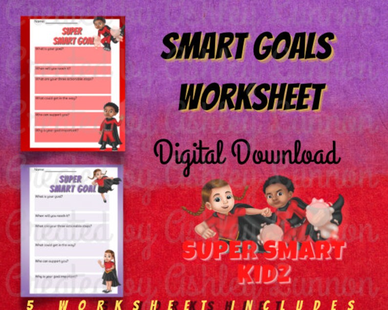 5 Elementary School Super Smart Goals Worksheet, Superhero Theme Kids ...