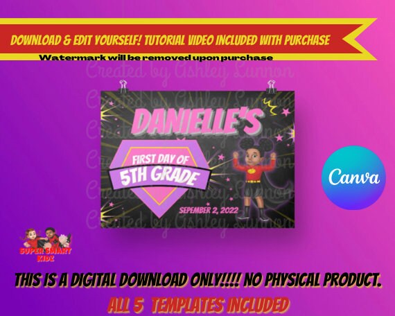 Superhero Theme First Day of School Sign Reusable and Editable Canva ...