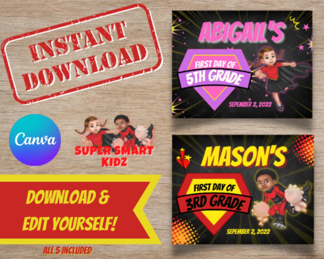 Superhero Theme First Day of School Sign Reusable and Editable Canva ...