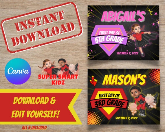 Superhero Theme First Day of School Sign Reusable and Editable - Etsy