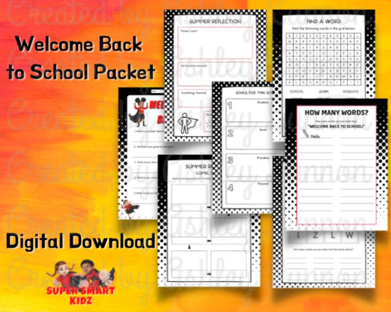 7 Back to School Worksheets Superhero Theme, First Day of School ...