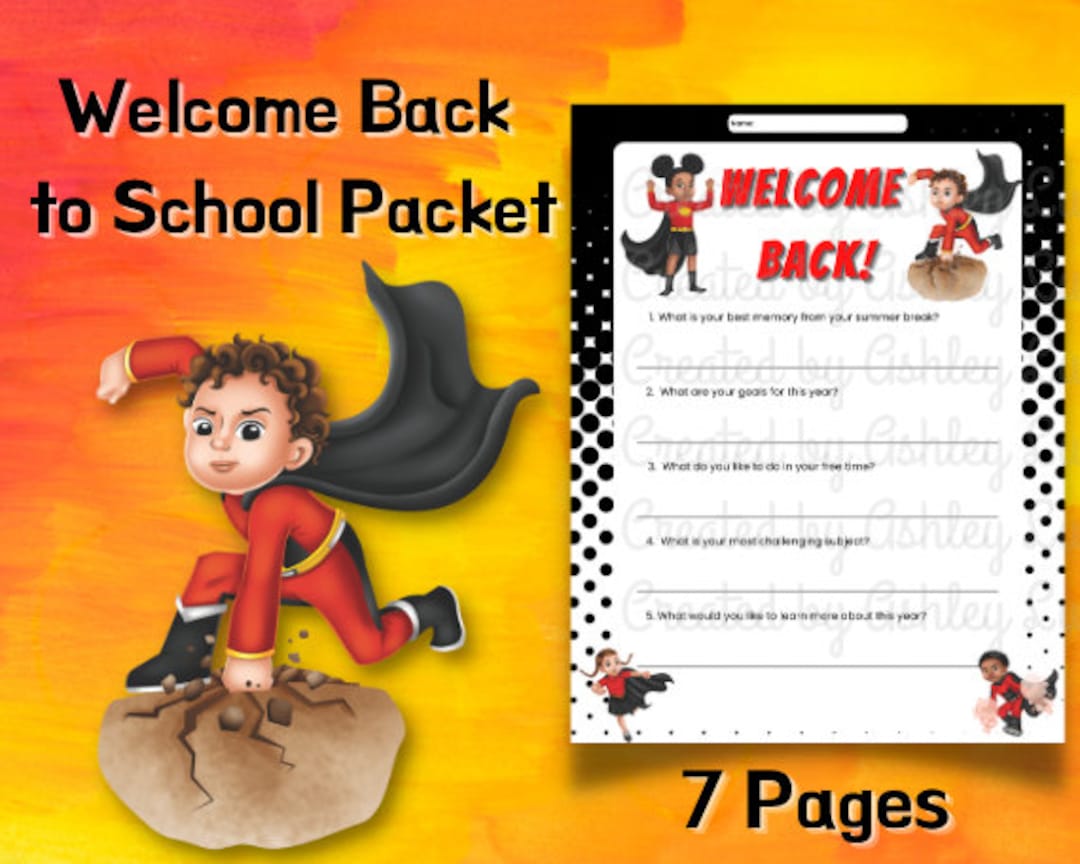 7 Back to School Worksheets Superhero Theme, First Day of School ...