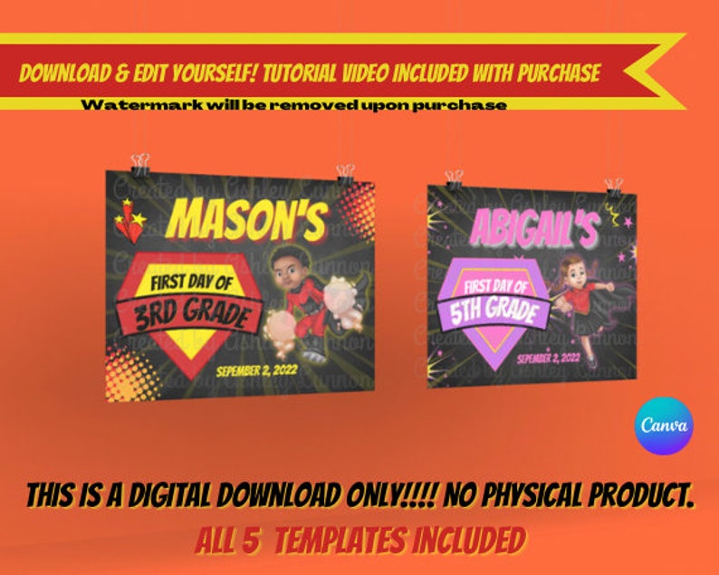 Superhero Theme First Day of School Sign Reusable and Editable Canva ...