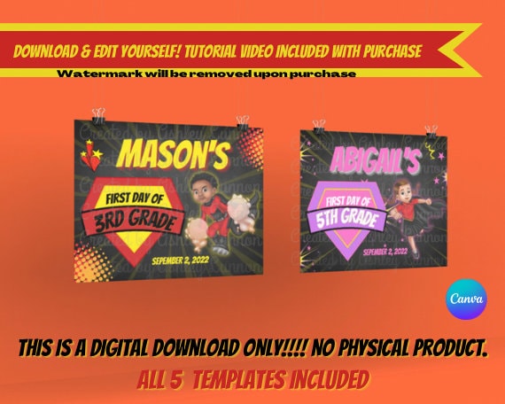 Superhero Theme First Day of School Sign Reusable and Editable Canva ...