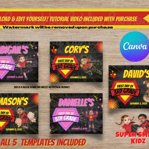 Superhero Theme First Day of School Sign Reusable and Editable Canva ...