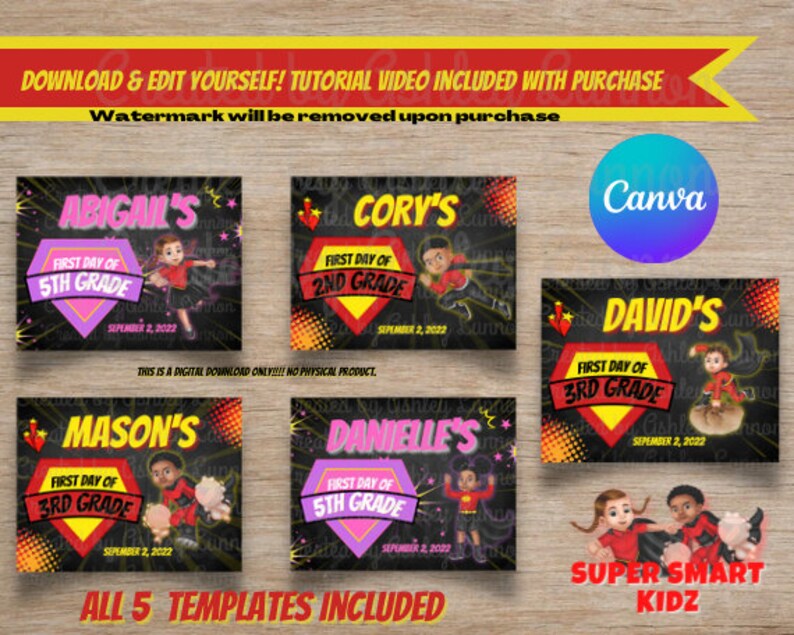Superhero Theme First Day of School Sign Reusable and Editable Canva ...