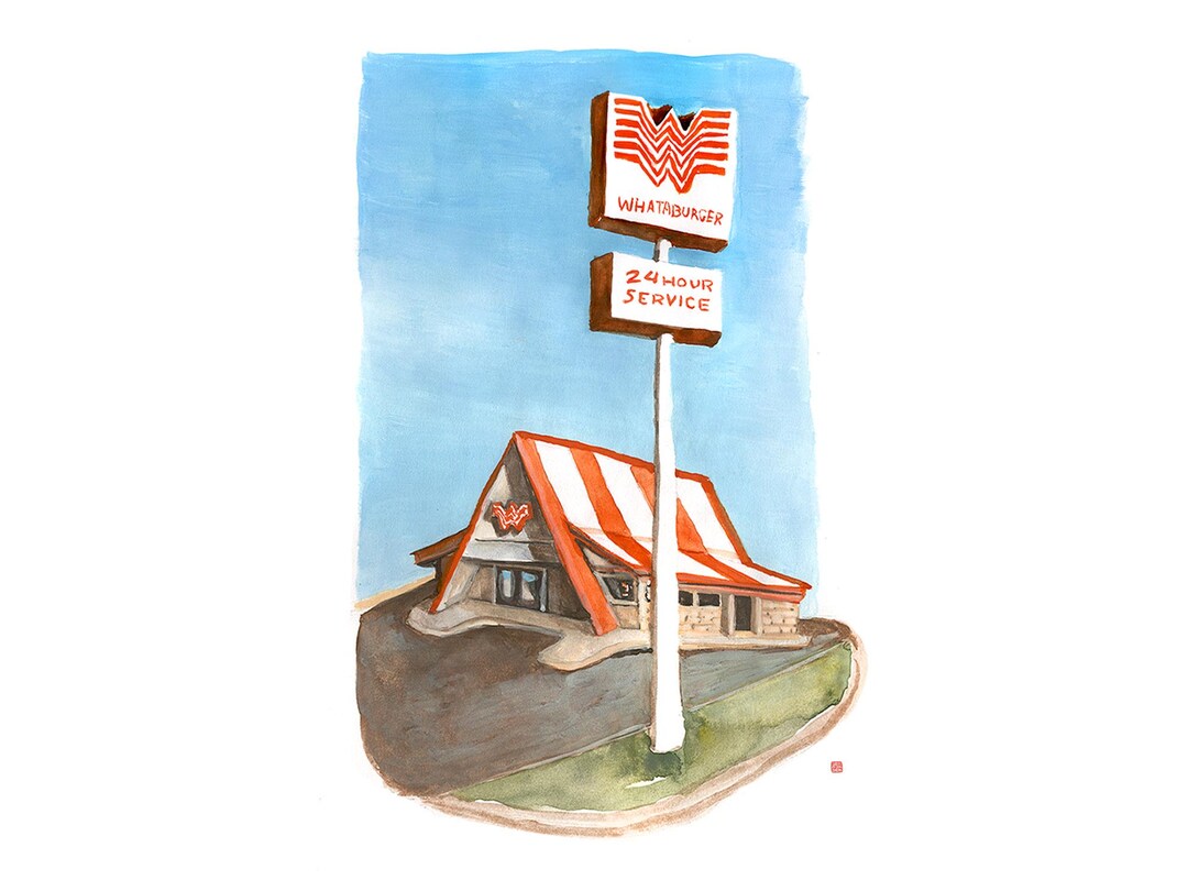 Whataburger A-frame Watercolor Print: Retro Texas Nostalgia - Etsy