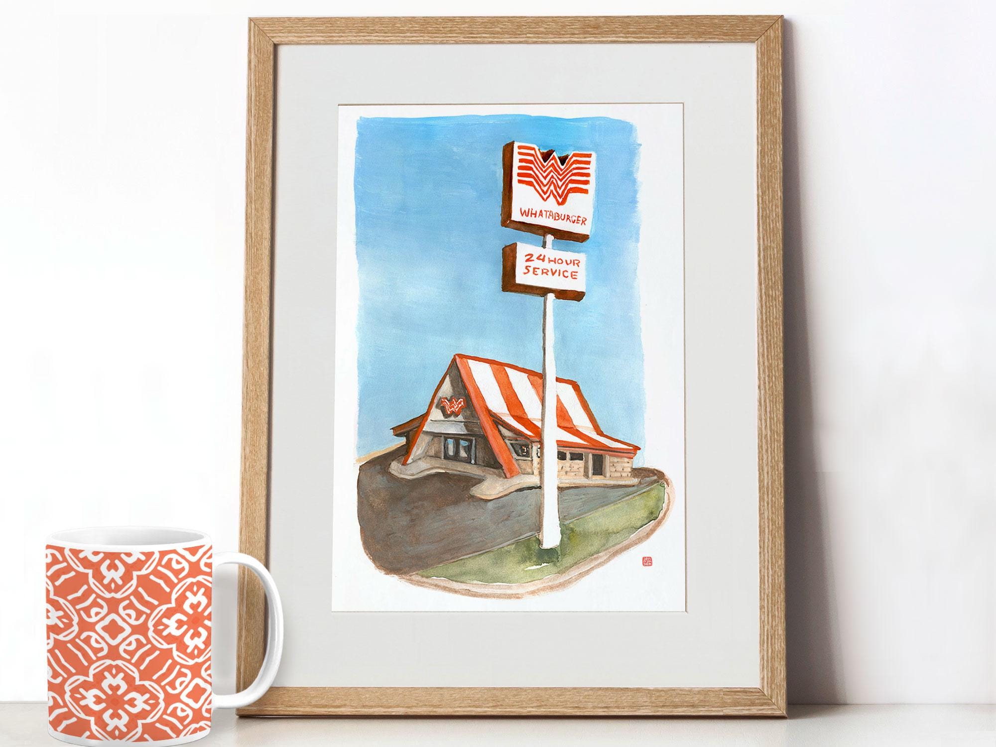 Whataburger A-frame Watercolor Print: Retro Texas Nostalgia - Etsy