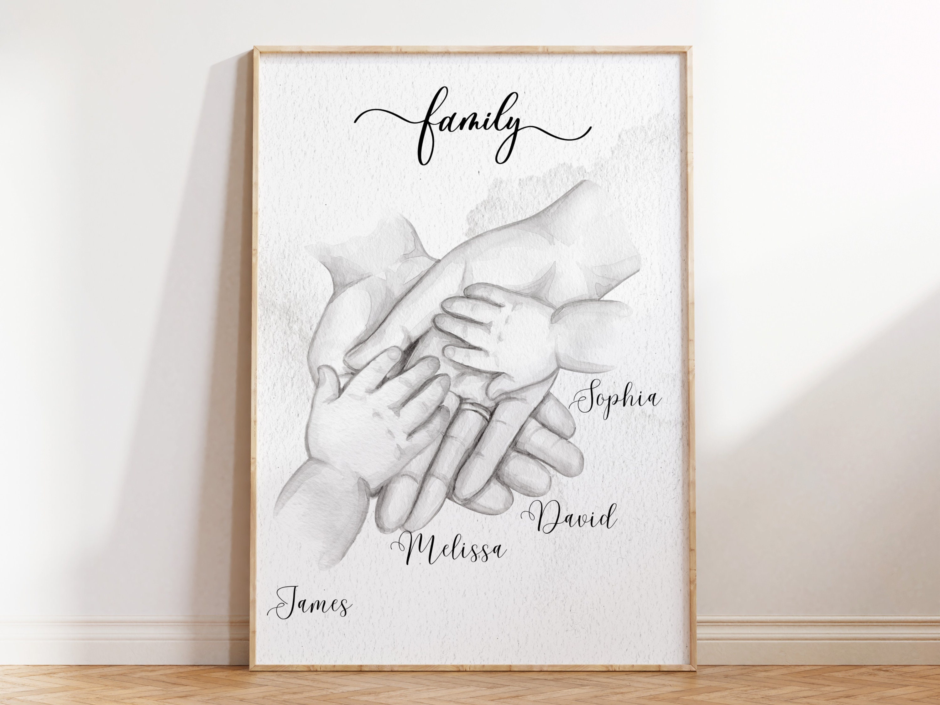 Personalised Family Hands Drawing Poster, Family Print With Parents and ...