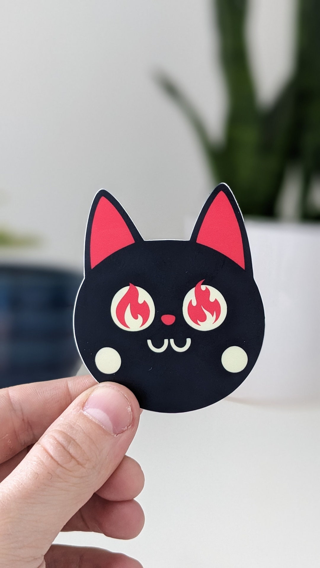 Black Cat With Fire Eyes Sticker Cat Sticker Black Cat Sticker Vinyl ...