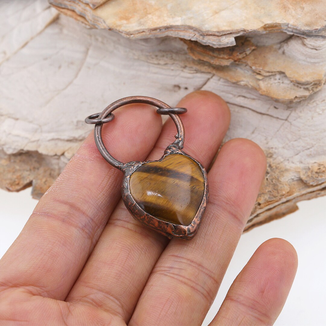 Antique Copper Handmade Soldered Natural Tiger Eye Stone Love Heart ...