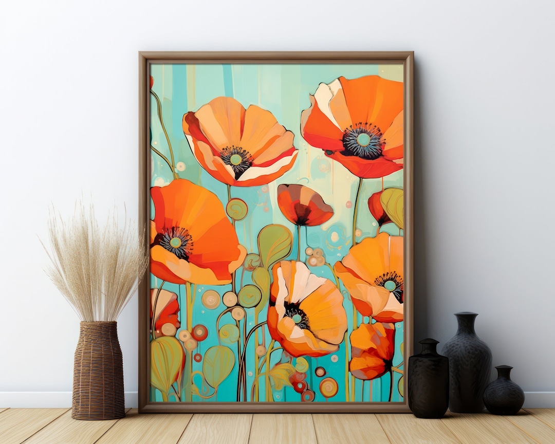 Printable Floral Wall Art, Colorful Print Art, Red Poppies Art ...
