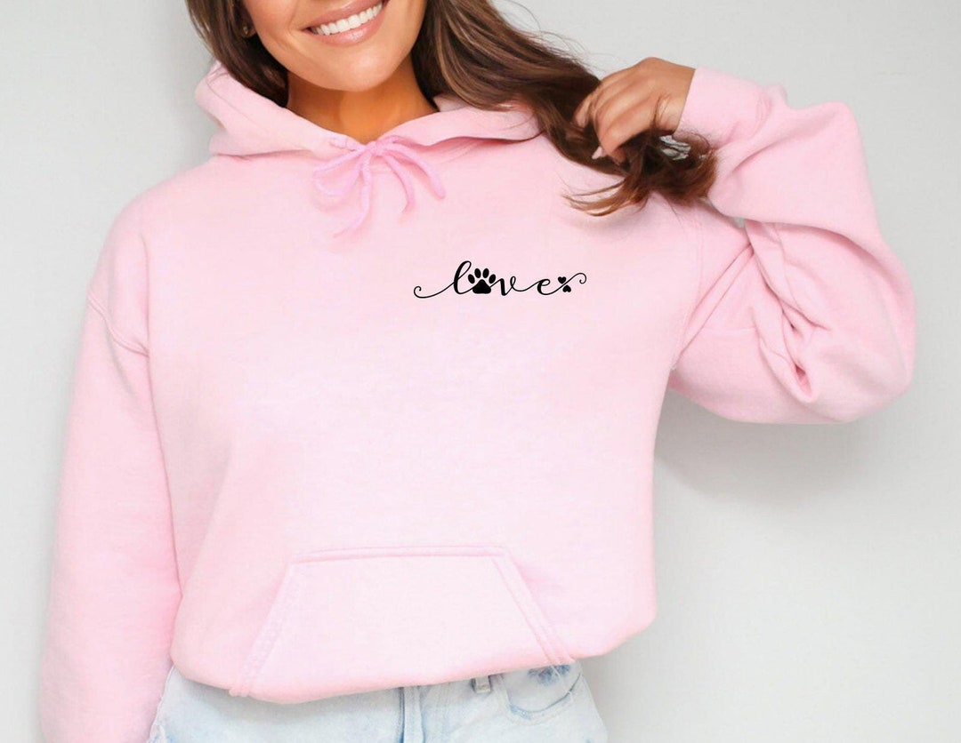 Love Paw Pocket Hoodie, Dog Lover Minimal Hoodie, Lovely Paw Hoodie ...