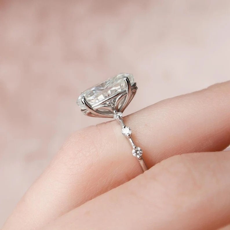 1.00 CT Lab Created Oval Diamond Ring: Sterling Silver Pave Promise ...