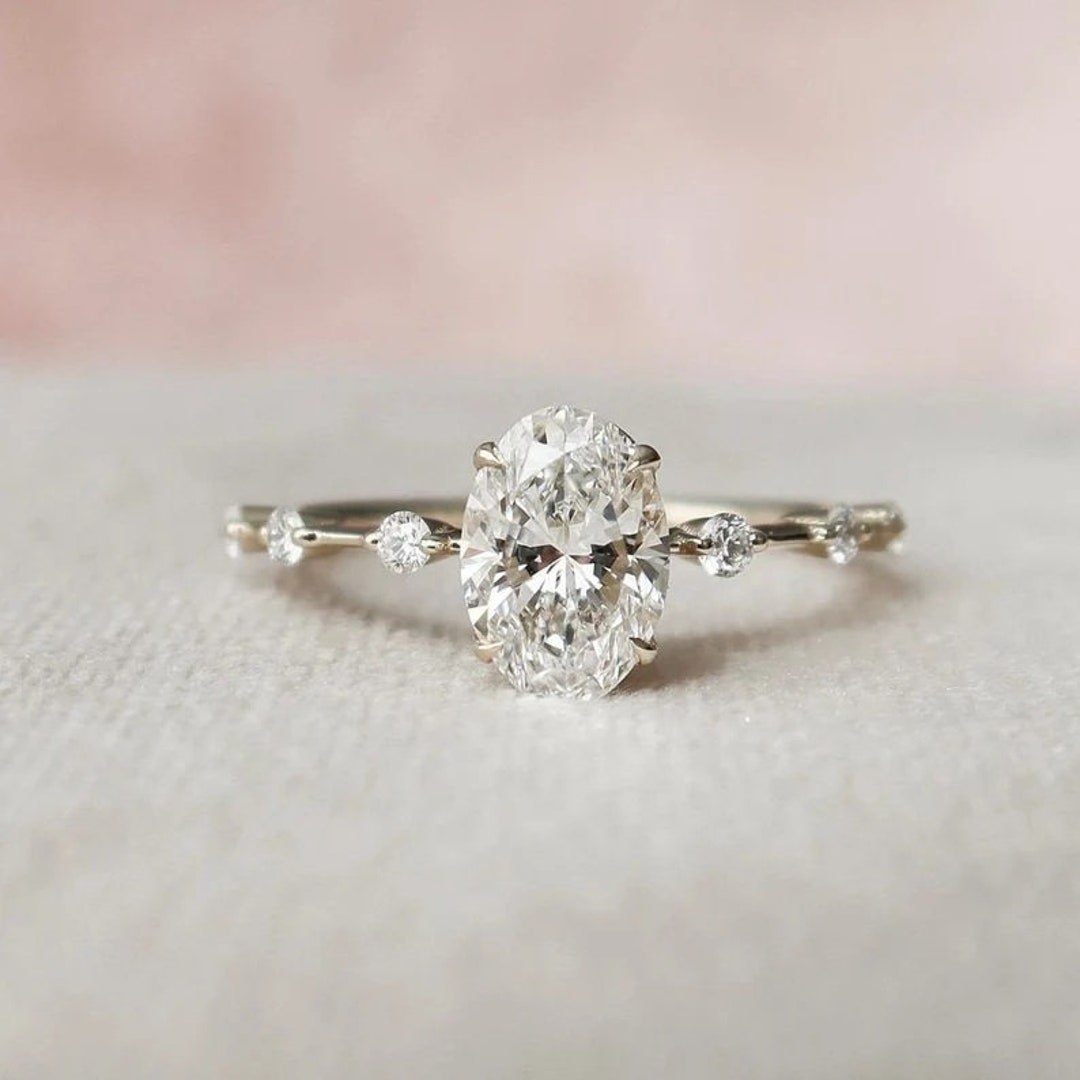 1.00 CT Lab Created Oval Diamond Ring: Sterling Silver Pave Promise ...