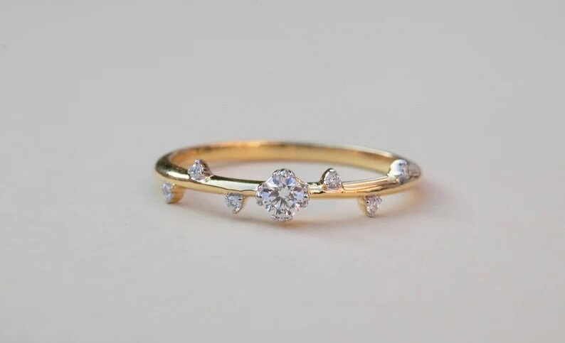 14k Gold Simple Diamond Solitaire Engagement Ring/ Dainty - Etsy
